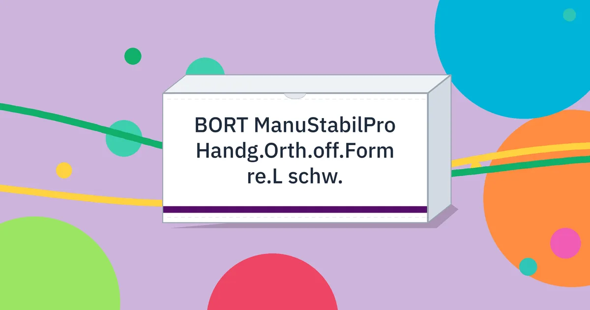 Symbolbild: Packung mit der Aufschrift BORT ManuStabilPro Handg.Orth.off.Form re.L schw. (PZN 11583602) – Verfügbarkeit und Bezug in Apotheken in Frankfurt am Main