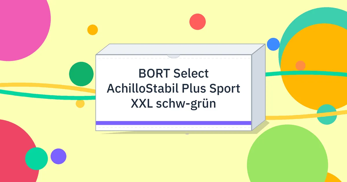 Symbolbild: Packung mit der Aufschrift BORT Select AchilloStabil Plus Sport XXL schw-grün (PZN 16878704) – Verfügbarkeit und Bezug in Apotheken in Frankfurt am Main