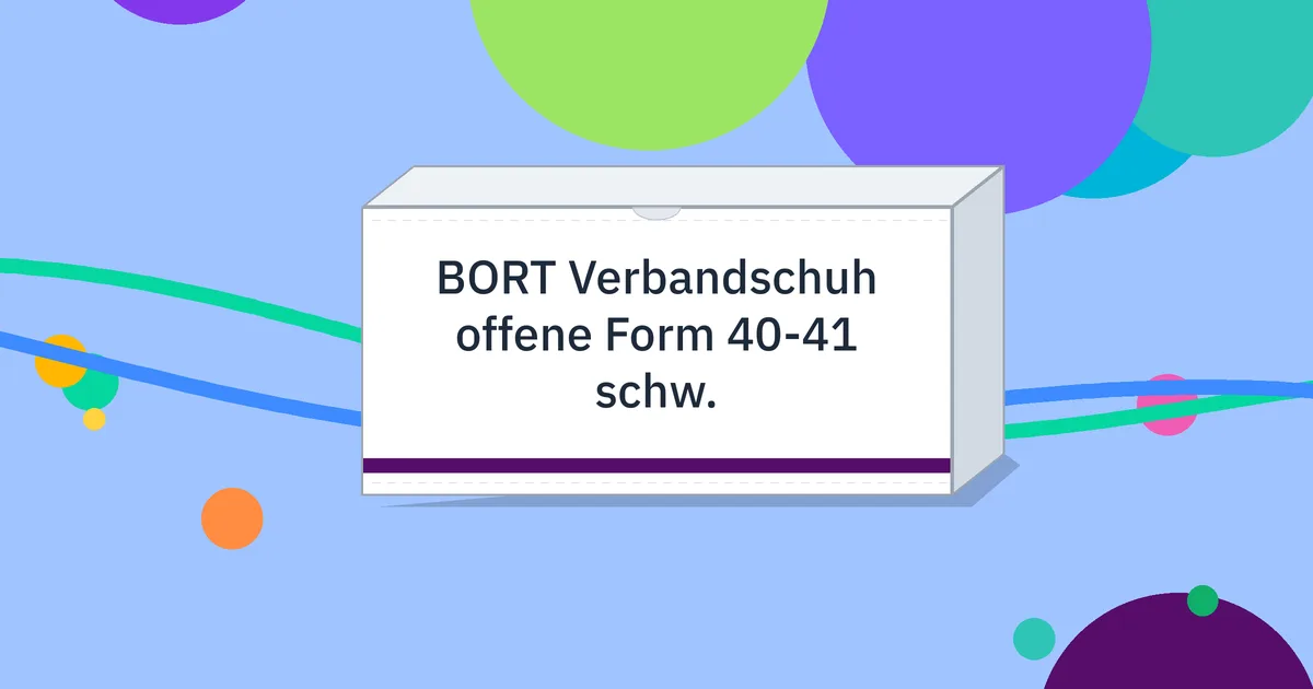 Symbolbild: Packung mit der Aufschrift BORT Verbandschuh offene Form 40-41 schw. (PZN 07670241) – Verfügbarkeit und Bezug in Apotheken in Frankfurt am Main