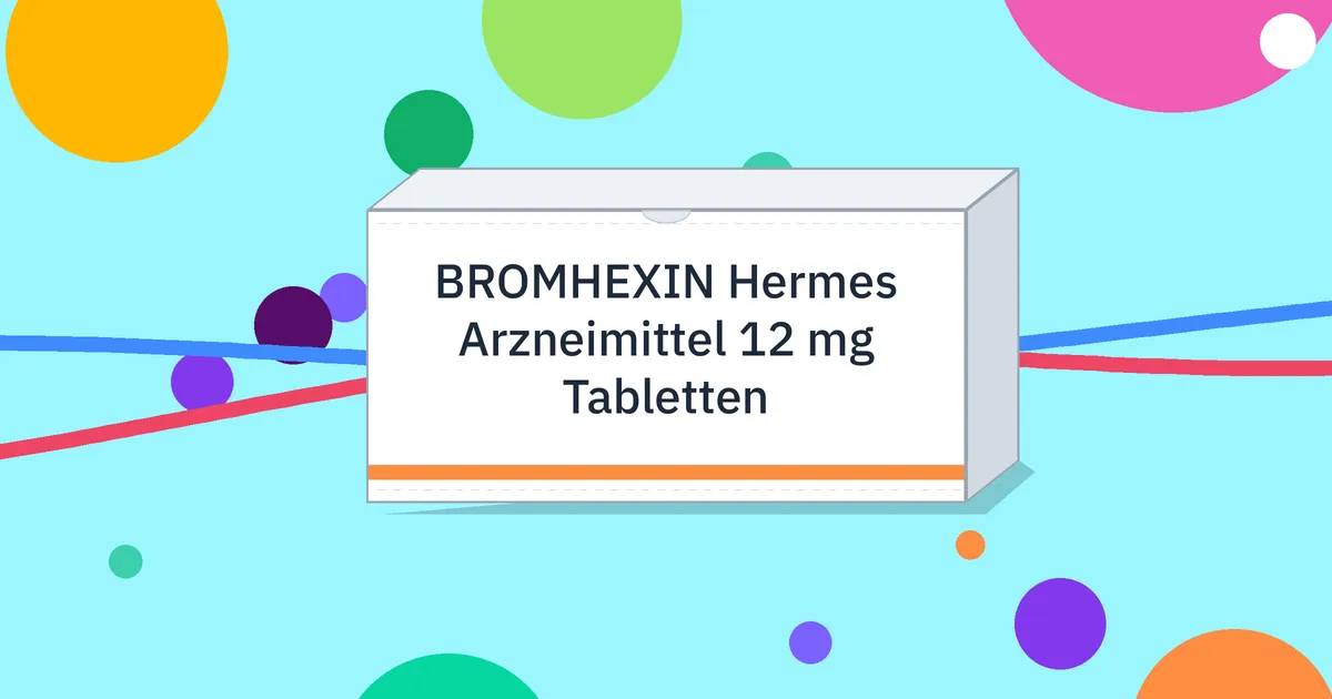 Symbolbild: Packung mit der Aufschrift BROMHEXIN Hermes Arzneimittel 12 mg Tabletten (PZN 16260602) – Verfügbarkeit und Bezug in Apotheken in Frankfurt am Main