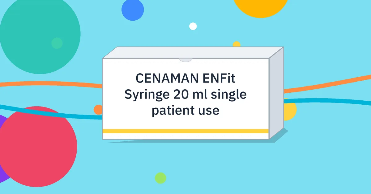 Symbolbild: Packung mit der Aufschrift CENAMAN ENFit Syringe 20 ml single patient use (PZN 20329481) – Verfügbarkeit und Bezug in Apotheken in Frankfurt am Main