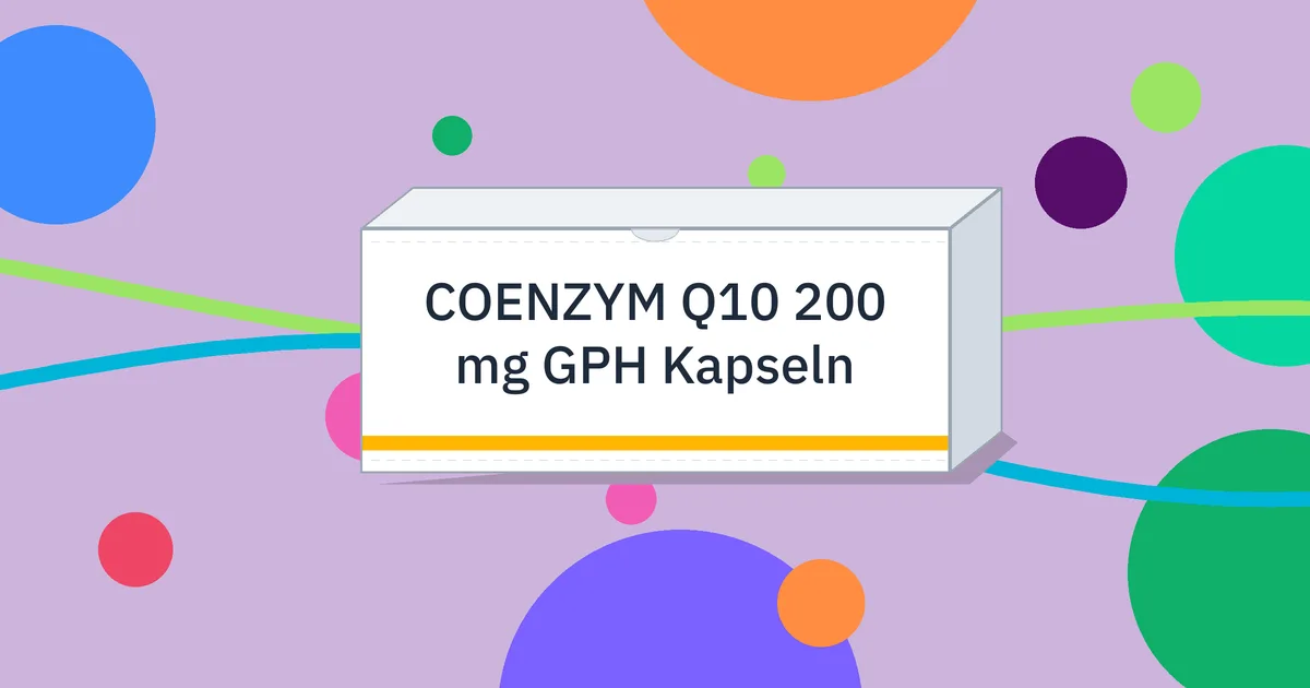 Symbolbild: Packung mit der Aufschrift COENZYM Q10 200 mg GPH Kapseln (PZN 06832871) – Verfügbarkeit und Bezug in Apotheken in Frankfurt am Main