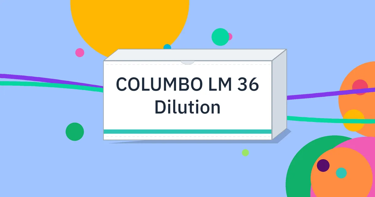 Symbolbild: Packung mit der Aufschrift COLUMBO LM 36 Dilution (PZN 13448989) – Verfügbarkeit und Bezug in Apotheken in Frankfurt am Main