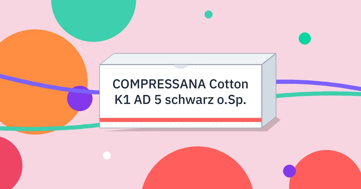 Symbolbild: Packung mit der Aufschrift COMPRESSANA Cotton K1 AD 5 schwarz o.Sp. (PZN 10215440) – Verfügbarkeit und Bezug in Apotheken in Frankfurt am Main
