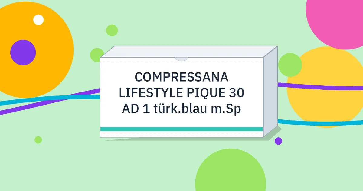 Symbolbild: Packung mit der Aufschrift COMPRESSANA LIFESTYLE PIQUE 30 AD 1 türk.blau m.Sp (PZN 19689688) – Verfügbarkeit und Bezug in Apotheken in Frankfurt am Main