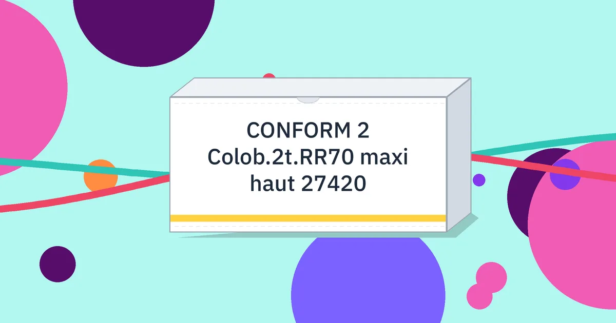 Symbolbild: Packung mit der Aufschrift CONFORM 2 Colob.2t.RR70 maxi haut 27420 (PZN 00788749) – Verfügbarkeit und Bezug in Apotheken in Frankfurt am Main