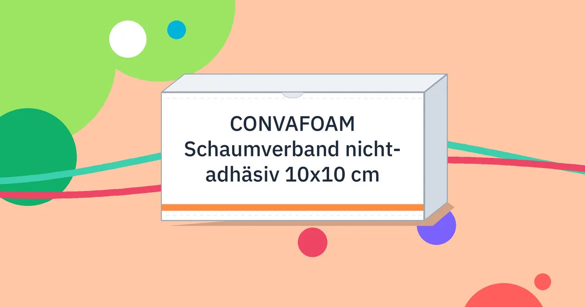 Symbolbild: Packung mit der Aufschrift CONVAFOAM Schaumverband nicht-adhäsiv 10x10 cm (PZN 20410875) – Verfügbarkeit und Bezug in Apotheken in Frankfurt am Main