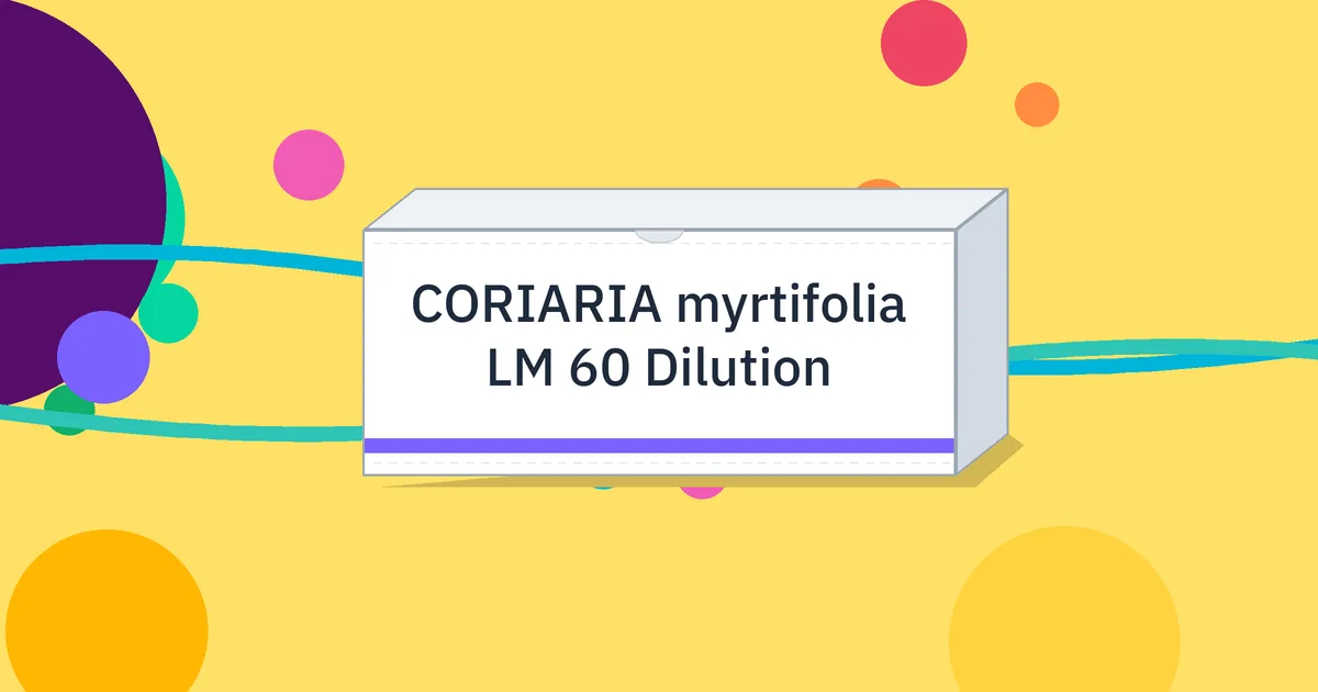 Symbolbild: Packung mit der Aufschrift CORIARIA myrtifolia LM 60 Dilution (PZN 13451939) – Verfügbarkeit und Bezug in Apotheken in Frankfurt am Main