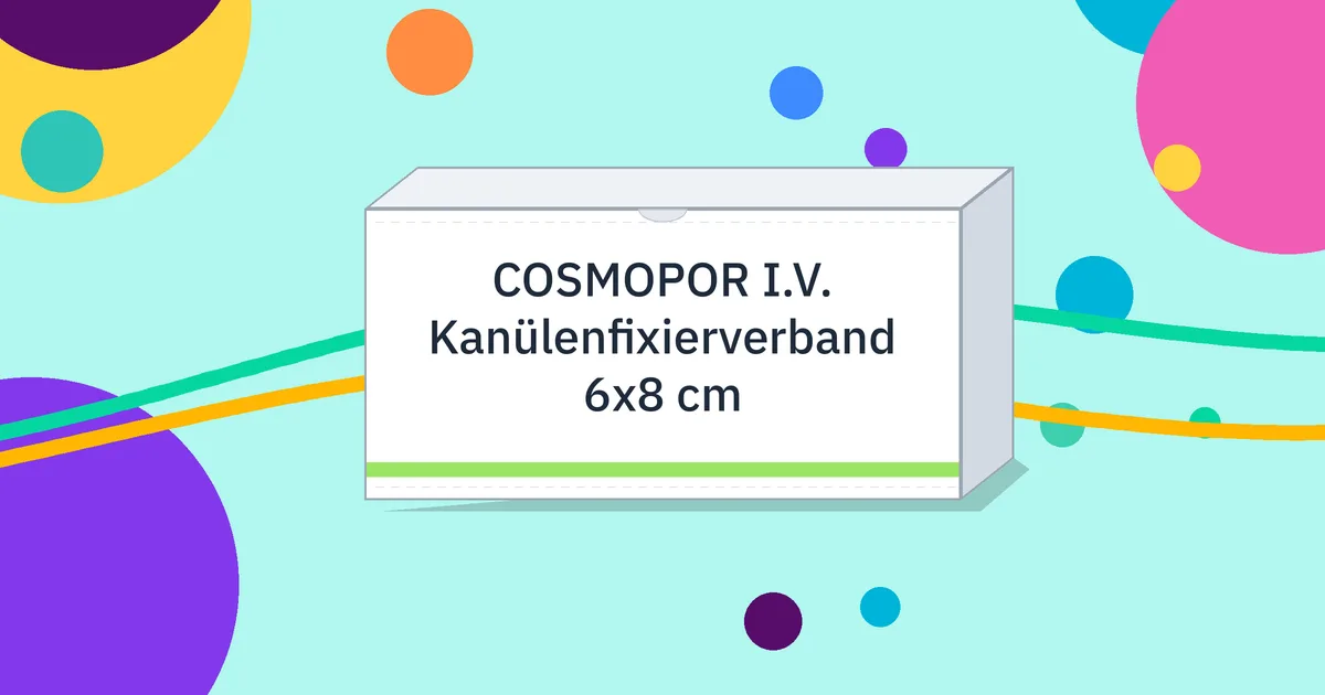Symbolbild: Packung mit der Aufschrift COSMOPOR I.V. Kanülenfixierverband 6x8 cm (PZN 20025172) – Verfügbarkeit und Bezug in Apotheken in Frankfurt am Main