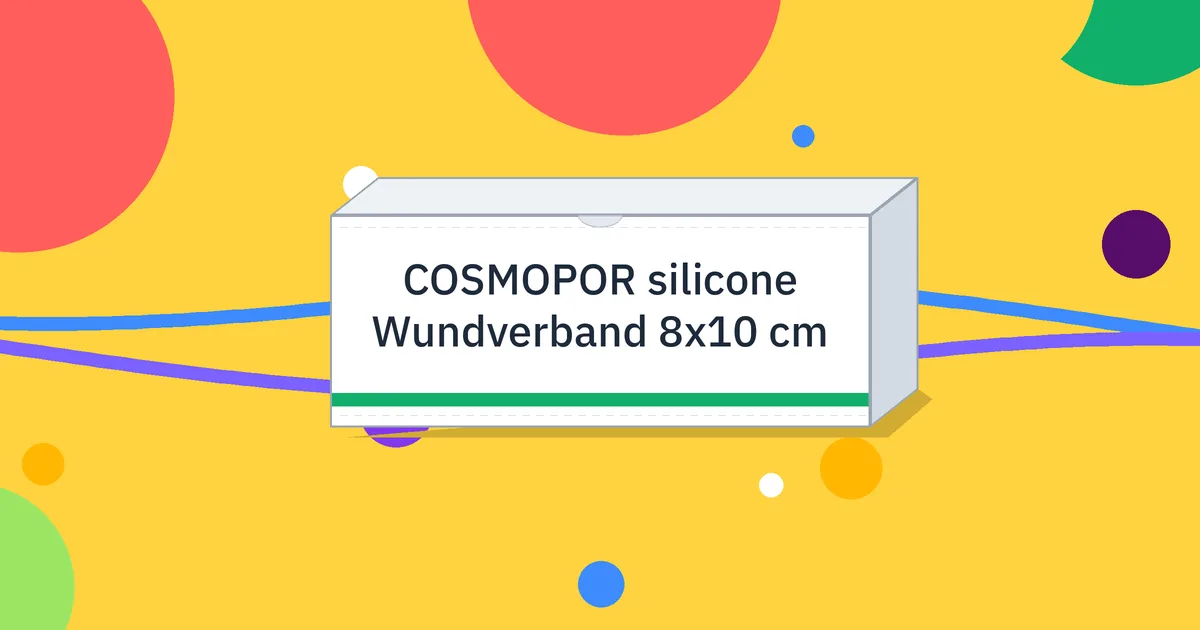 Symbolbild: Packung mit der Aufschrift COSMOPOR silicone Wundverband 8x10 cm (PZN 19215111) – Verfügbarkeit und Bezug in Apotheken in Frankfurt am Main