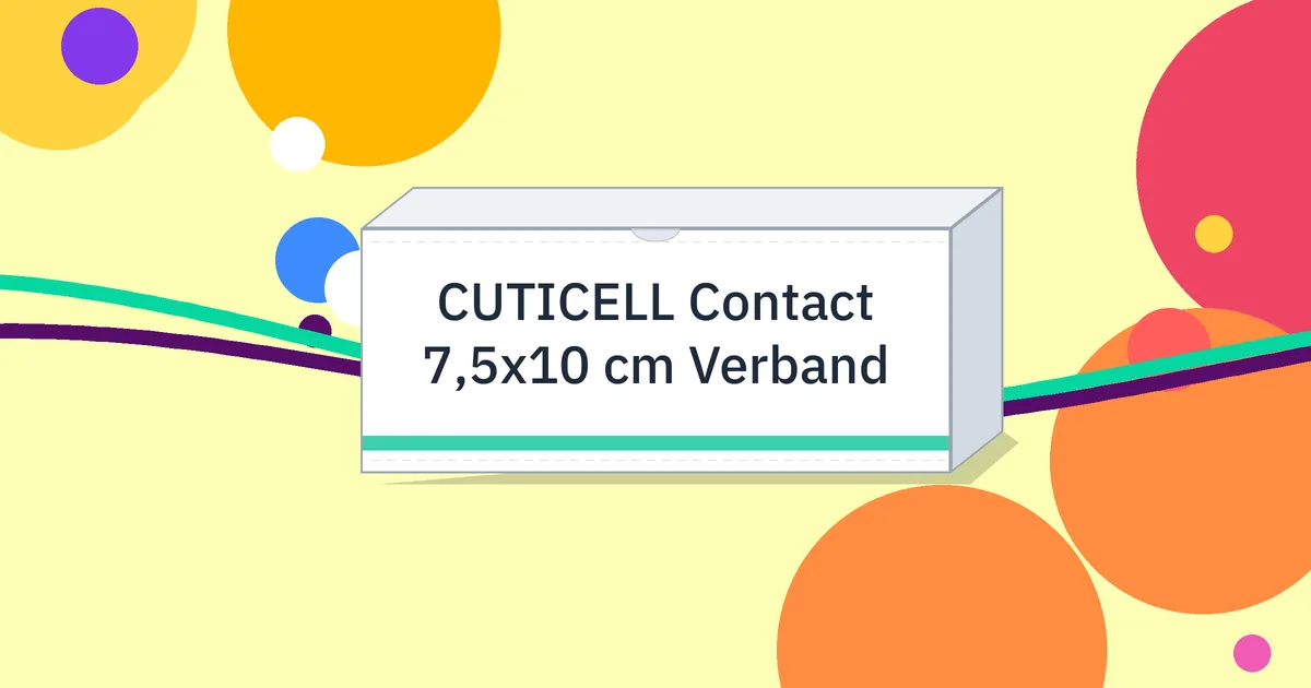 Symbolbild: Packung mit der Aufschrift CUTICELL Contact 7,5x10 cm Verband (PZN 12655887) – Verfügbarkeit und Bezug in Apotheken in Frankfurt am Main