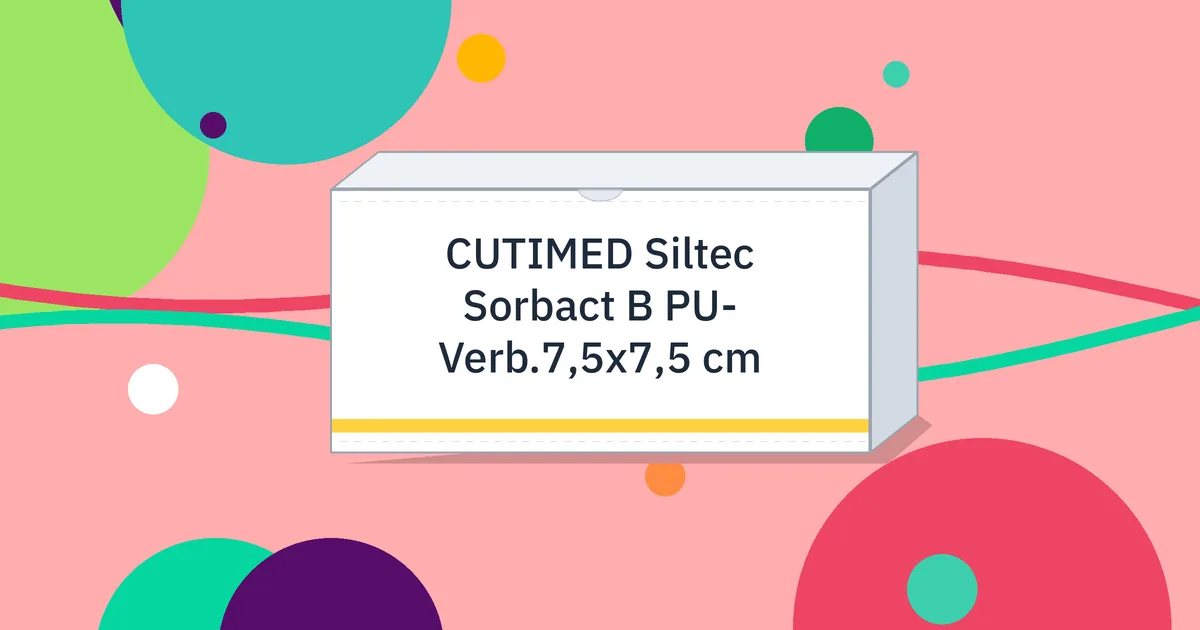 Symbolbild: Packung mit der Aufschrift CUTIMED Siltec Sorbact B PU-Verb.7,5x7,5 cm (PZN 17310851) – Verfügbarkeit und Bezug in Apotheken in Frankfurt am Main