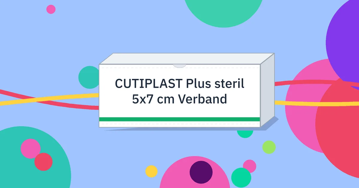 Symbolbild: Packung mit der Aufschrift CUTIPLAST Plus steril 5x7 cm Verband (PZN 19280611) – Verfügbarkeit und Bezug in Apotheken in Frankfurt am Main