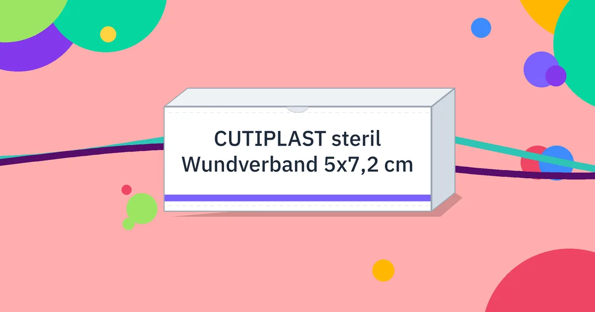 Symbolbild: Packung mit der Aufschrift CUTIPLAST steril Wundverband 5x7,2 cm (PZN 14306168) – Verfügbarkeit und Bezug in Apotheken in Frankfurt am Main