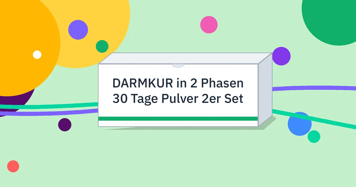 Symbolbild: Packung mit der Aufschrift DARMKUR in 2 Phasen 30 Tage Pulver 2er Set (PZN 20098277) – Verfügbarkeit und Bezug in Apotheken in Frankfurt am Main