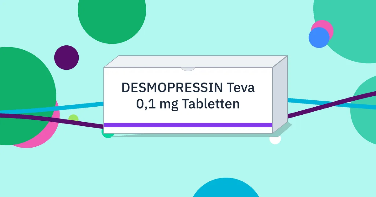 Symbolbild: Packung mit der Aufschrift DESMOPRESSIN Teva 0,1 mg Tabletten (PZN 01875953) – Verfügbarkeit und Bezug in Apotheken in Frankfurt am Main