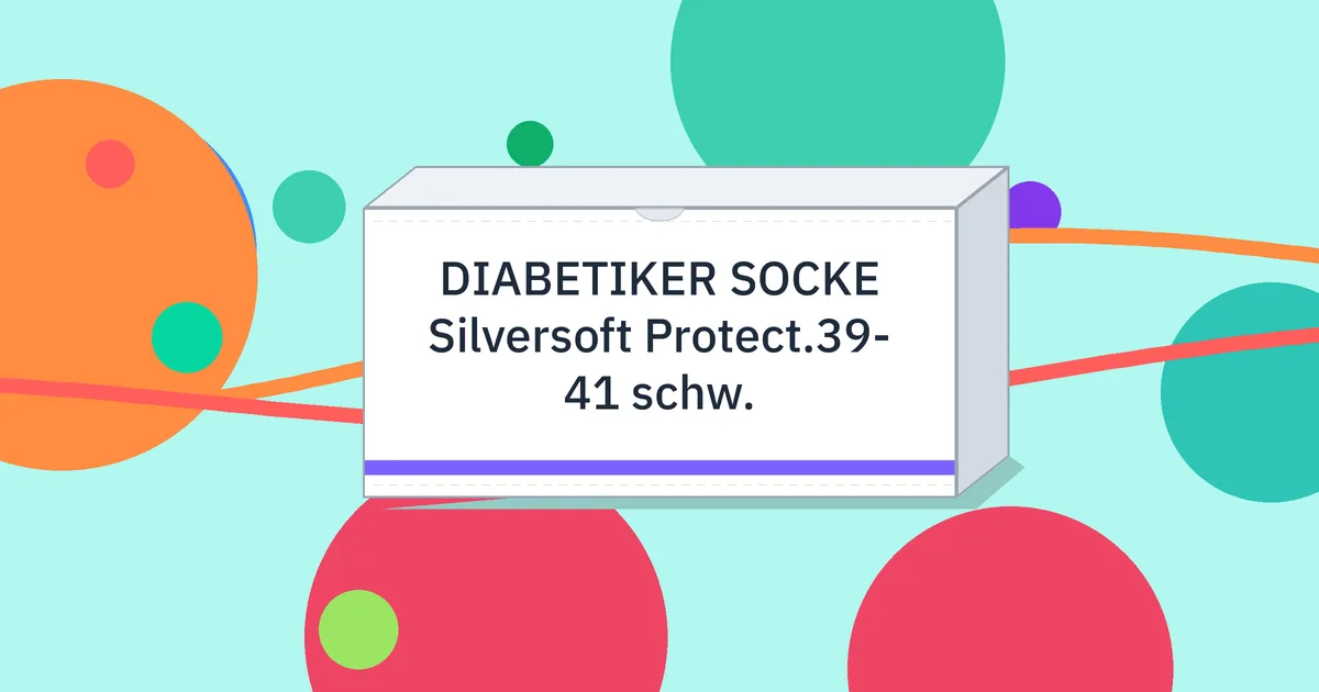 Symbolbild: Packung mit der Aufschrift DIABETIKER SOCKE Silversoft Protect.39-41 schw. (PZN 02040268) – Verfügbarkeit und Bezug in Apotheken in Frankfurt am Main