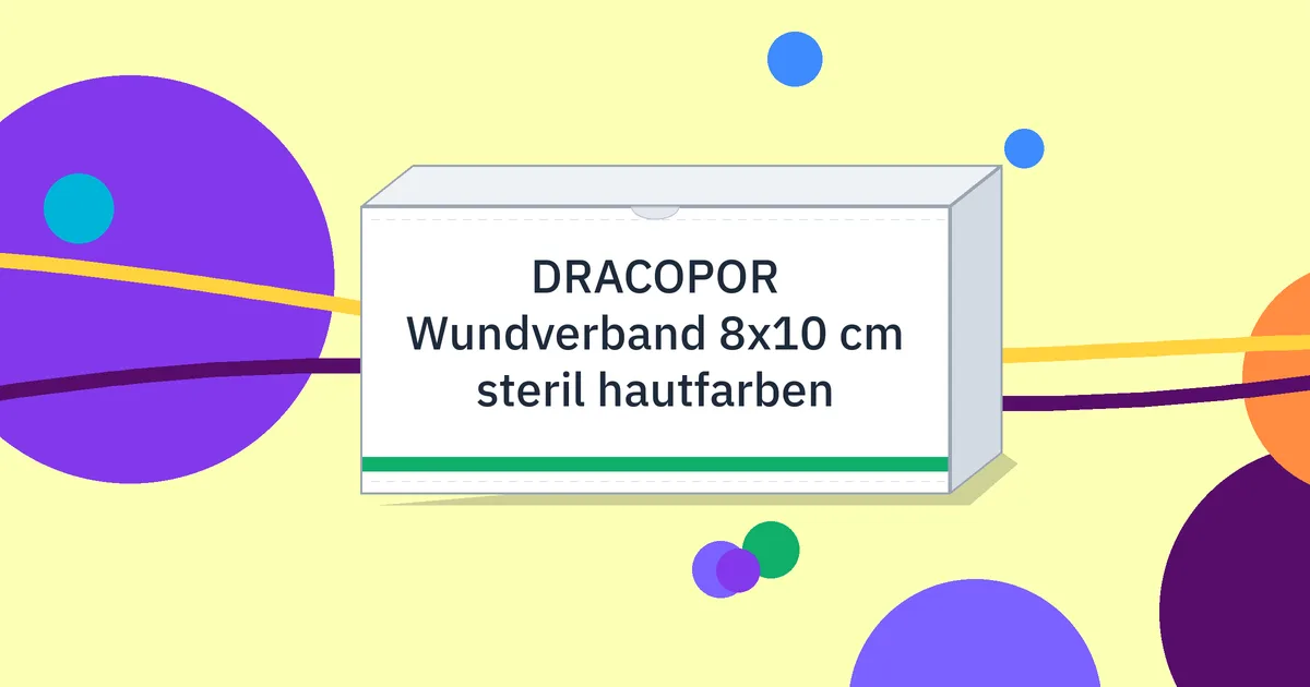 Symbolbild: Packung mit der Aufschrift DRACOPOR Wundverband 8x10 cm steril hautfarben (PZN 12749163) – Verfügbarkeit und Bezug in Apotheken in Frankfurt am Main