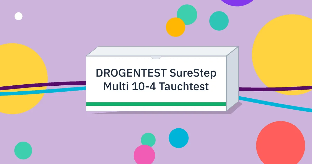 Symbolbild: Packung mit der Aufschrift DROGENTEST SureStep Multi 10-4 Tauchtest (PZN 16589325) – Verfügbarkeit und Bezug in Apotheken in Frankfurt am Main