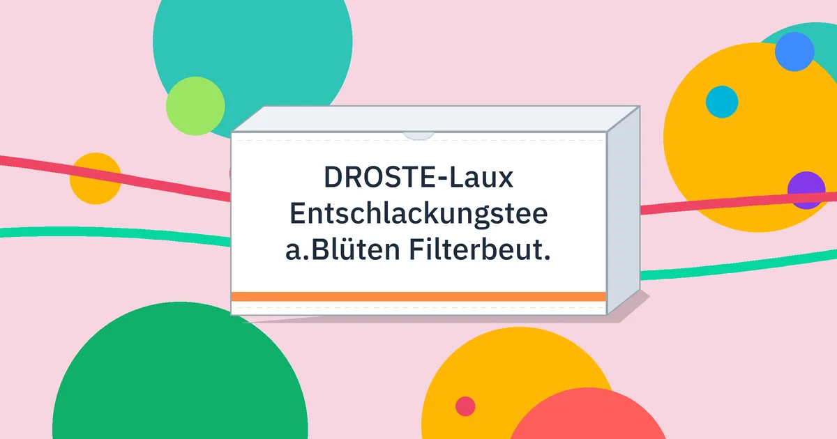 Symbolbild: Packung mit der Aufschrift DROSTE-Laux Entschlackungstee a.Blüten Filterbeut. (PZN 01898374) – Verfügbarkeit und Bezug in Apotheken in Frankfurt am Main