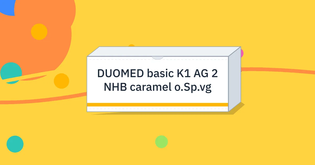 Symbolbild: Packung mit der Aufschrift DUOMED basic K1 AG 2 NHB caramel o.Sp.vg (PZN 20905269) – Verfügbarkeit und Bezug in Apotheken in Frankfurt am Main