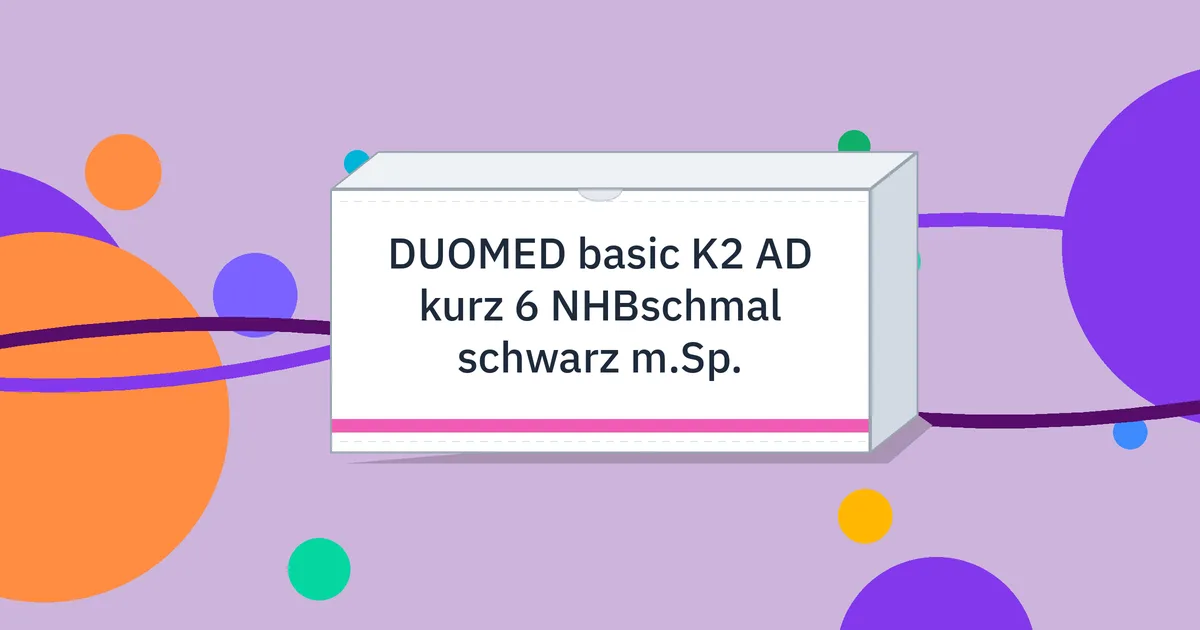 Symbolbild: Packung mit der Aufschrift DUOMED basic K2 AD kurz 6 NHBschmal schwarz m.Sp. (PZN 20907943) – Verfügbarkeit und Bezug in Apotheken in Frankfurt am Main