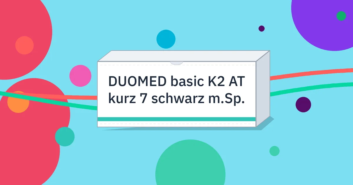 Symbolbild: Packung mit der Aufschrift DUOMED basic K2 AT kurz 7 schwarz m.Sp. (PZN 20906576) – Verfügbarkeit und Bezug in Apotheken in Frankfurt am Main