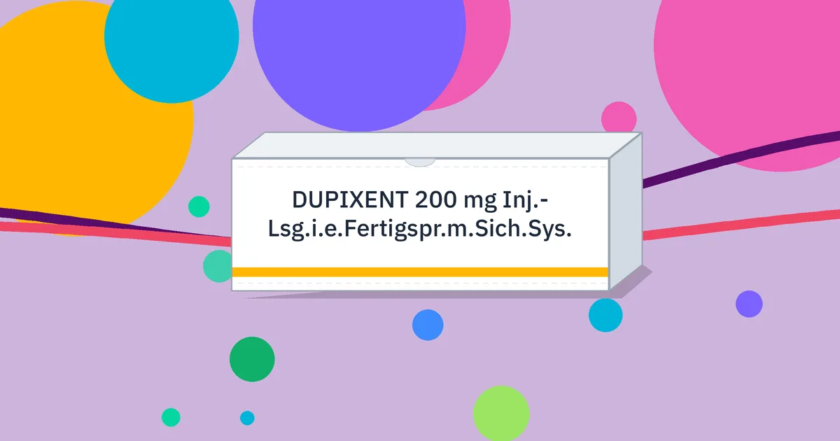 Symbolbild: Packung mit der Aufschrift DUPIXENT 200 mg Inj.-Lsg.i.e.Fertigspr.m.Sich.Sys. (PZN 16769903) – Verfügbarkeit und Bezug in Apotheken in Frankfurt am Main