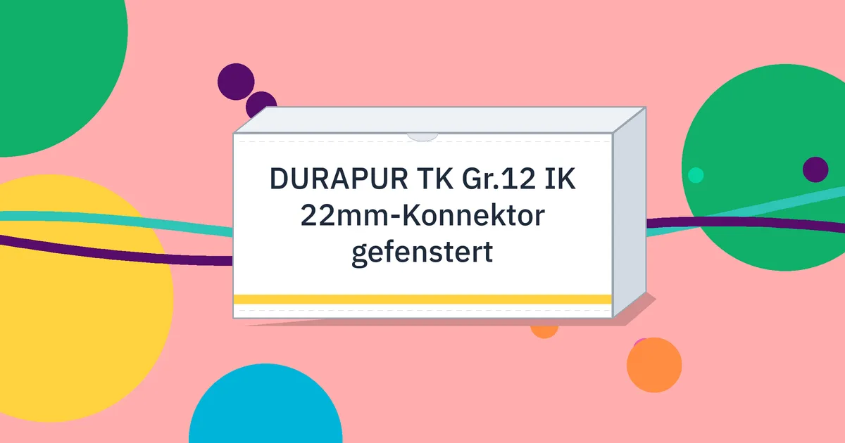 Symbolbild: Packung mit der Aufschrift DURAPUR TK Gr.12 IK 22mm-Konnektor gefenstert (PZN 16030977) – Verfügbarkeit und Bezug in Apotheken in Frankfurt am Main