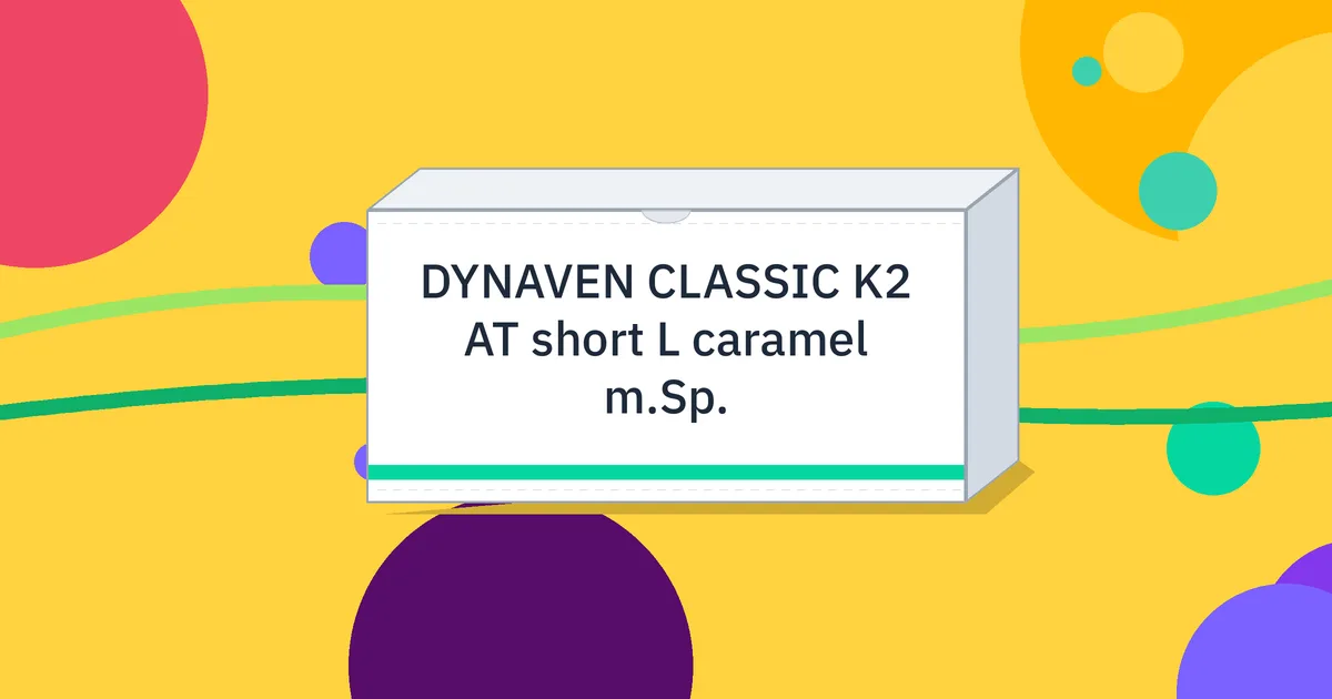 Symbolbild: Packung mit der Aufschrift DYNAVEN CLASSIC K2 AT short L caramel m.Sp. (PZN 18419343) – Verfügbarkeit und Bezug in Apotheken in Frankfurt am Main