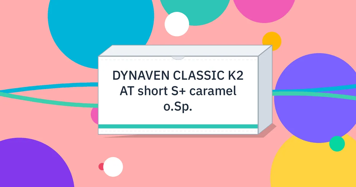 Symbolbild: Packung mit der Aufschrift DYNAVEN CLASSIC K2 AT short S+ caramel o.Sp. (PZN 18419076) – Verfügbarkeit und Bezug in Apotheken in Frankfurt am Main