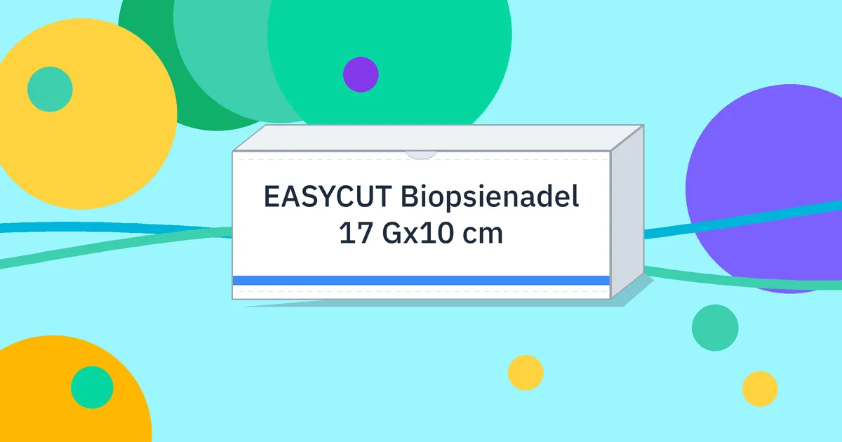 Symbolbild: Packung mit der Aufschrift EASYCUT Biopsienadel 17 Gx10 cm (PZN 16920889) – Verfügbarkeit und Bezug in Apotheken in Frankfurt am Main