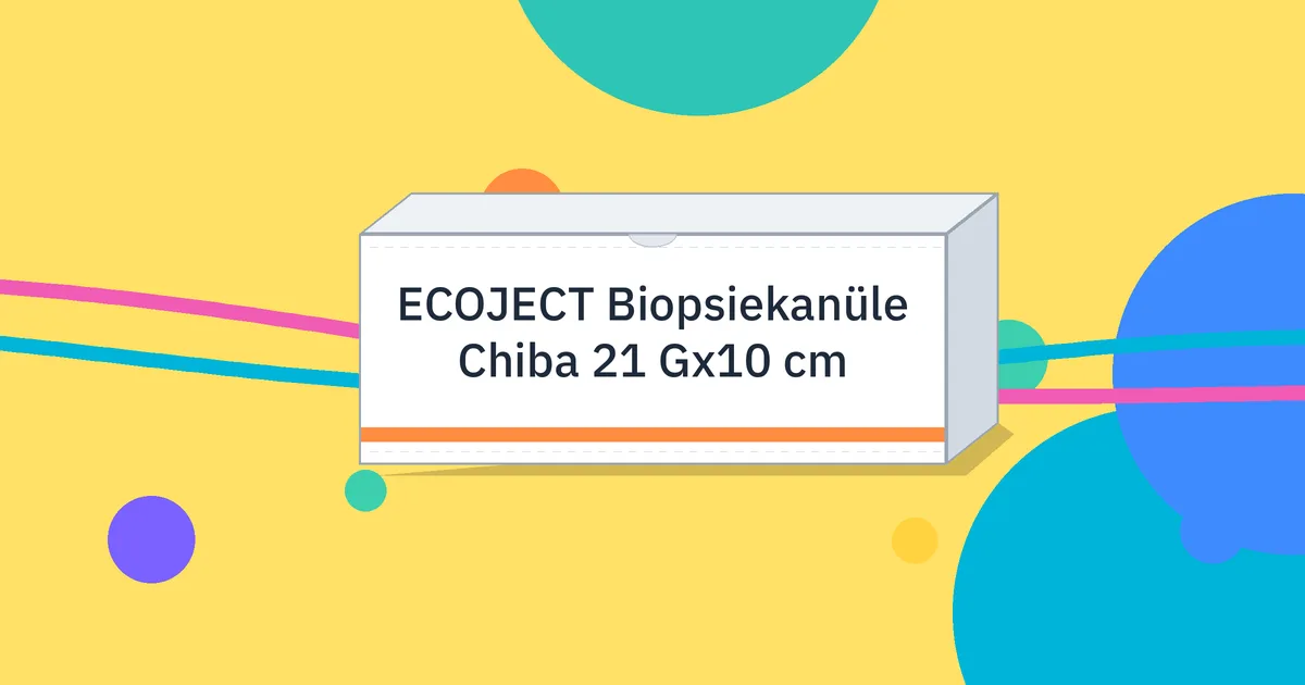 Symbolbild: Packung mit der Aufschrift ECOJECT Biopsiekanüle Chiba 21 Gx10 cm (PZN 06125257) – Verfügbarkeit und Bezug in Apotheken in Frankfurt am Main