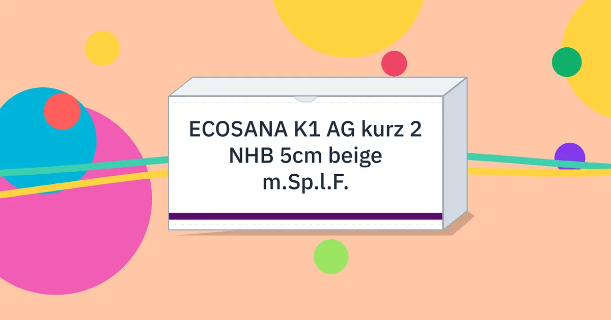 Symbolbild: Packung mit der Aufschrift ECOSANA K1 AG kurz 2 NHB 5cm beige m.Sp.l.F. (PZN 04726745) – Verfügbarkeit und Bezug in Apotheken in Frankfurt am Main