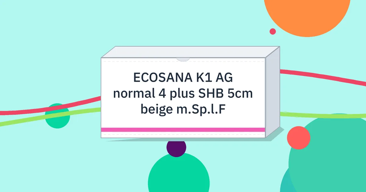 Symbolbild: Packung mit der Aufschrift ECOSANA K1 AG normal 4 plus SHB 5cm beige m.Sp.l.F (PZN 04728394) – Verfügbarkeit und Bezug in Apotheken in Frankfurt am Main