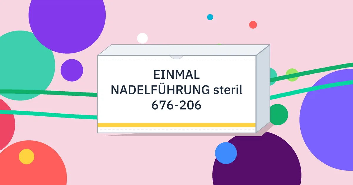 Symbolbild: Packung mit der Aufschrift EINMAL NADELFÜHRUNG steril 676-206 (PZN 20381961) – Verfügbarkeit und Bezug in Apotheken in Frankfurt am Main