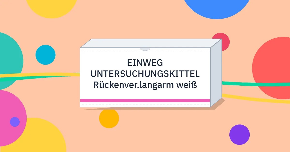 Symbolbild: Packung mit der Aufschrift EINWEG UNTERSUCHUNGSKITTEL Rückenver.langarm weiß (PZN 10540128) – Verfügbarkeit und Bezug in Apotheken in Frankfurt am Main