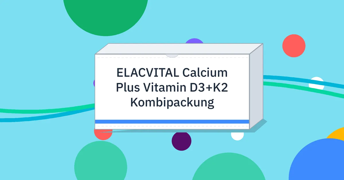 Symbolbild: Packung mit der Aufschrift ELACVITAL Calcium Plus Vitamin D3+K2 Kombipackung (PZN 20056451) – Verfügbarkeit und Bezug in Apotheken in Frankfurt am Main