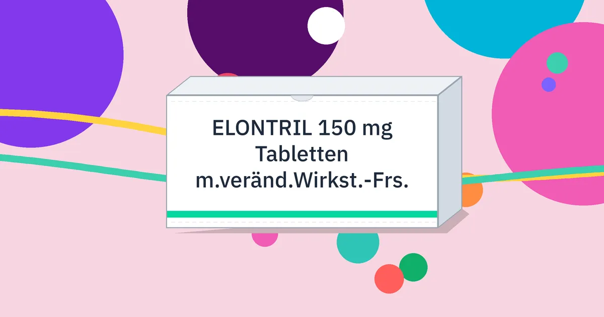 Symbolbild: Packung mit der Aufschrift ELONTRIL 150 mg Tabletten m.veränd.Wirkst.-Frs. (PZN 18376160) – Verfügbarkeit und Bezug in Apotheken in Frankfurt am Main