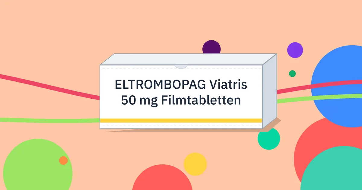 Symbolbild: Packung mit der Aufschrift ELTROMBOPAG Viatris 50 mg Filmtabletten (PZN 19692118) – Verfügbarkeit und Bezug in Apotheken in Frankfurt am Main