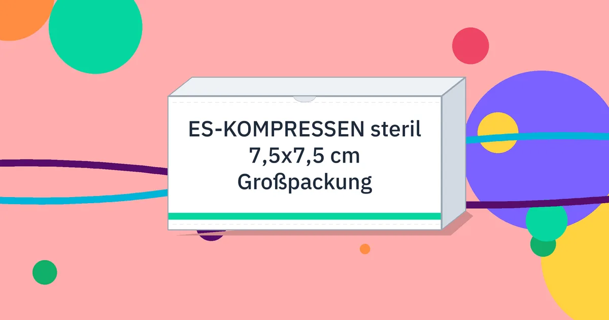 Symbolbild: Packung mit der Aufschrift ES-KOMPRESSEN steril 7,5x7,5 cm Großpackung (PZN 17451669) – Verfügbarkeit und Bezug in Apotheken in Frankfurt am Main