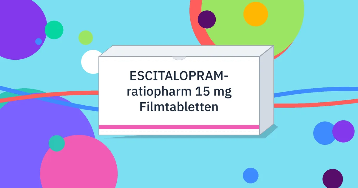 Symbolbild: Packung mit der Aufschrift ESCITALOPRAM-ratiopharm 15 mg Filmtabletten (PZN 00270797) – Verfügbarkeit und Bezug in Apotheken in Frankfurt am Main