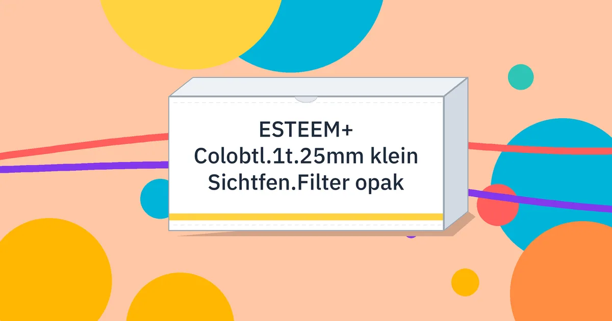 Symbolbild: Packung mit der Aufschrift ESTEEM+ Colobtl.1t.25mm klein Sichtfen.Filter opak (PZN 13507373) – Verfügbarkeit und Bezug in Apotheken in Frankfurt am Main