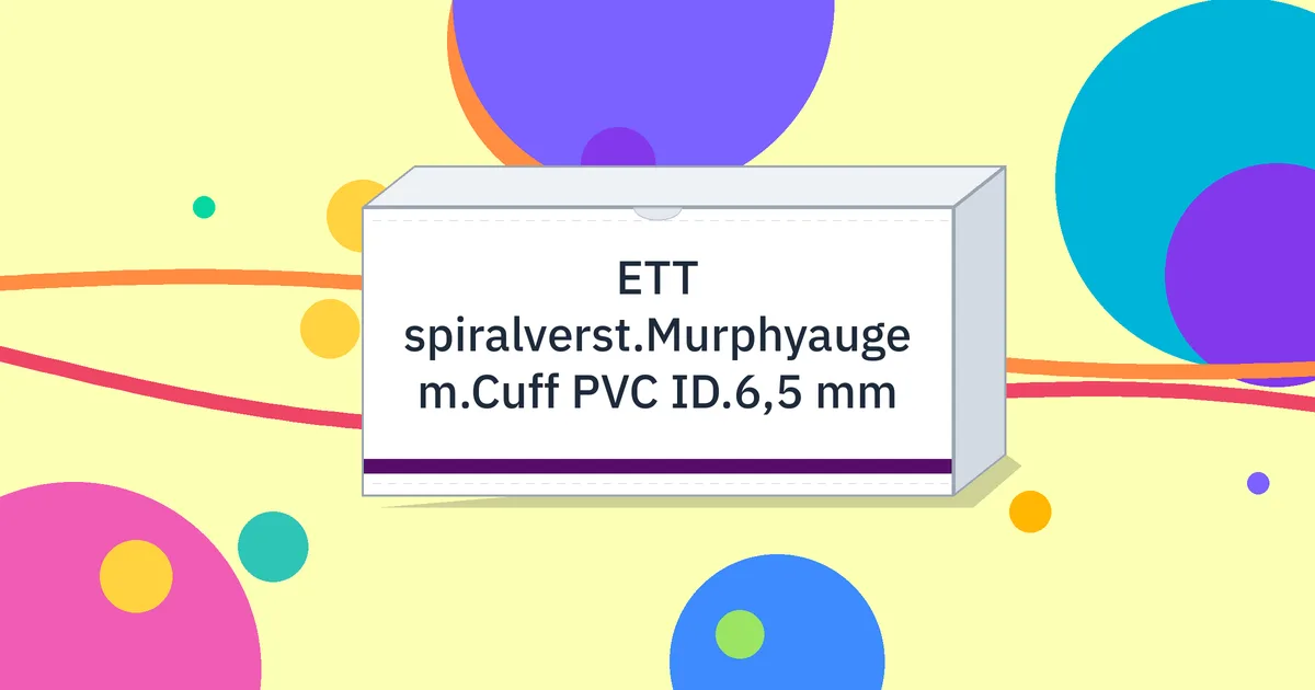 Symbolbild: Packung mit der Aufschrift ETT spiralverst.Murphyauge m.Cuff PVC ID.6,5 mm (PZN 19120735) – Verfügbarkeit und Bezug in Apotheken in Frankfurt am Main