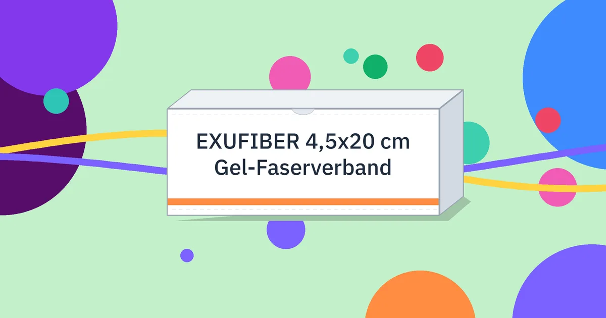Symbolbild: Packung mit der Aufschrift EXUFIBER 4,5x20 cm Gel-Faserverband (PZN 16261688) – Verfügbarkeit und Bezug in Apotheken in Frankfurt am Main