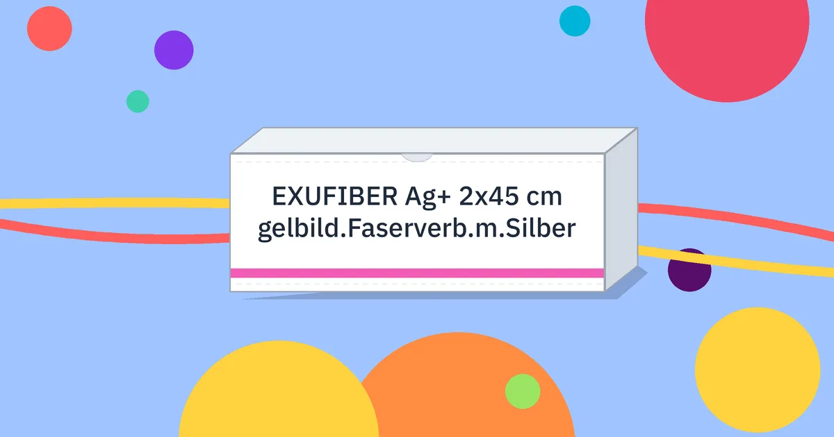 Symbolbild: Packung mit der Aufschrift EXUFIBER Ag+ 2x45 cm gelbild.Faserverb.m.Silber (PZN 19207821) – Verfügbarkeit und Bezug in Apotheken in Frankfurt am Main