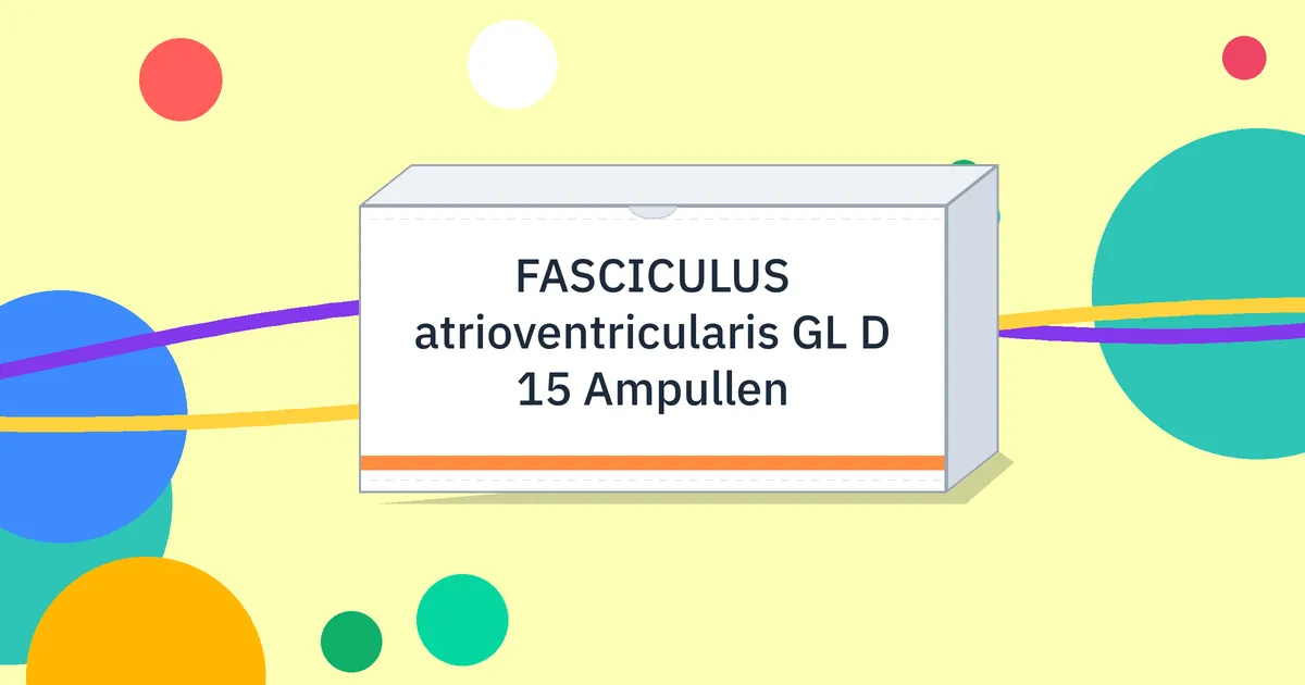 Symbolbild: Packung mit der Aufschrift FASCICULUS atrioventricularis GL D 15 Ampullen (PZN 03357599) – Verfügbarkeit und Bezug in Apotheken in Frankfurt am Main