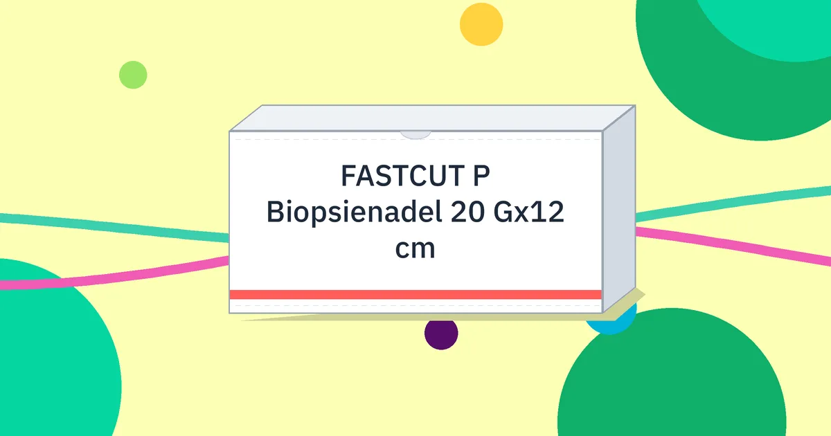 Symbolbild: Packung mit der Aufschrift FASTCUT P Biopsienadel 20 Gx12 cm (PZN 16946765) – Verfügbarkeit und Bezug in Apotheken in Frankfurt am Main