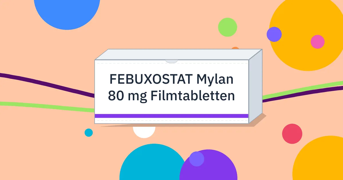 Symbolbild: Packung mit der Aufschrift FEBUXOSTAT Mylan 80 mg Filmtabletten (PZN 14328106) – Verfügbarkeit und Bezug in Apotheken in Frankfurt am Main