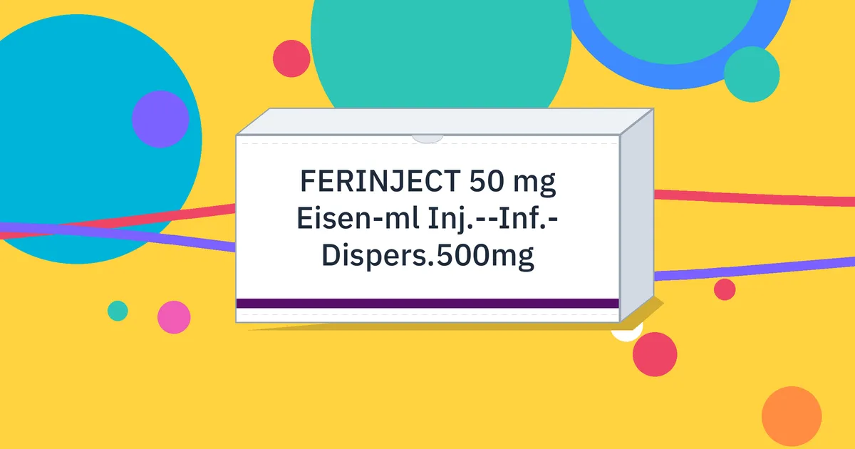 Symbolbild: Packung mit der Aufschrift FERINJECT 50 mg Eisen-ml Inj.--Inf.-Dispers.500mg (PZN 19688045) – Verfügbarkeit und Bezug in Apotheken in Frankfurt am Main